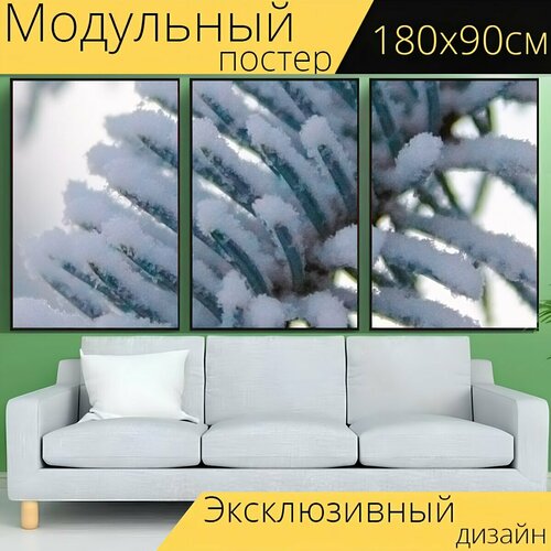 Модульный постер "Ель, листья, снег" 180 x 90 см. для интерьера
