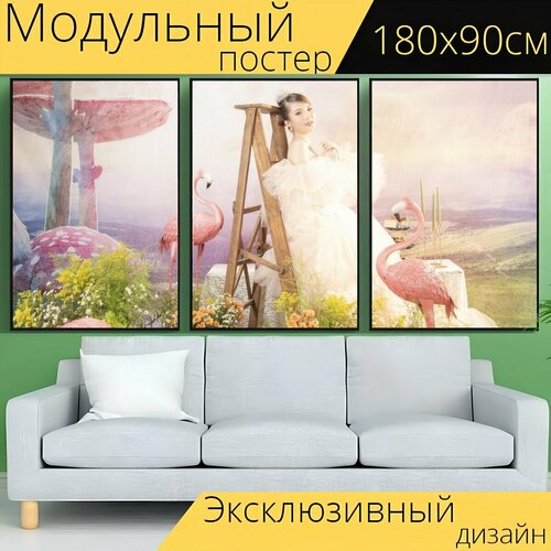 Модульный постер "Женщина, модель, платье" 180 x 90 см. для интерьера