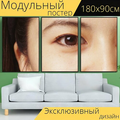 Модульный постер "Выражение лица, лицо, глаза" 180 x 90 см. для интерьера