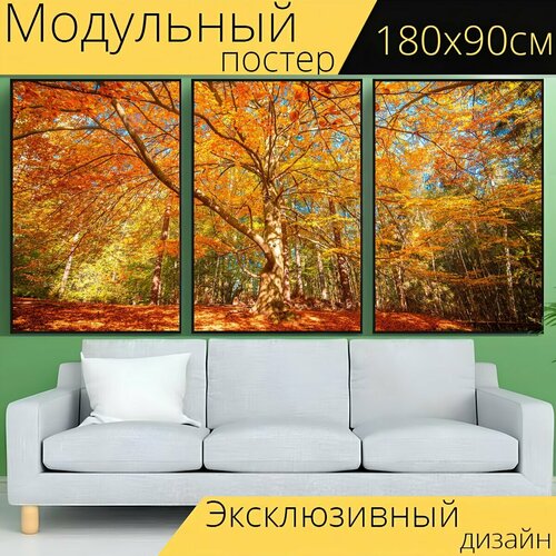 Модульный постер "Падение, лес, красить" 180 x 90 см. для интерьера