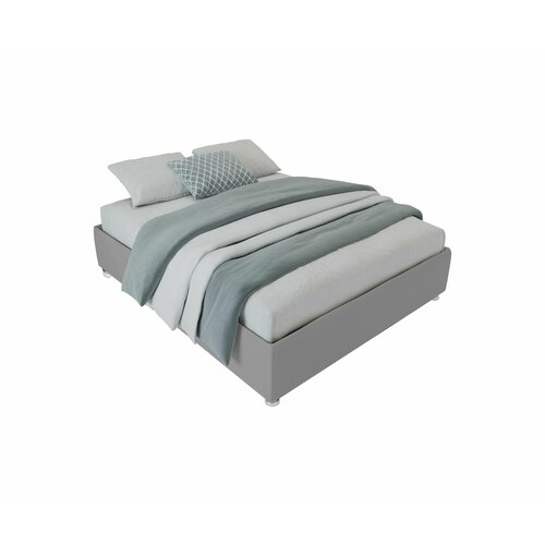 Двуспальная кровать Основание без изголовья 140x200 с подъемным механизмом и с коробом для белья велюр серый ножки 13 см хром