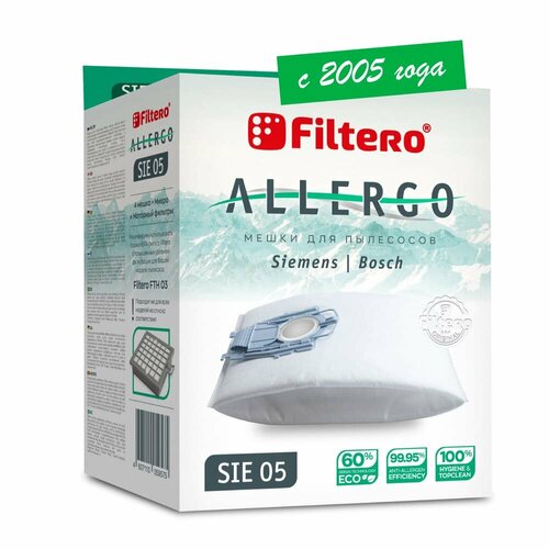 Мешки-пылесборники Filtero SIE 05 Allergo для пылесосов BOSCH, SIEMENS, 4 штуки, моторный и микрофильтр