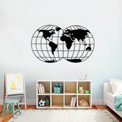 Декоративное панно деревянное, Карта мира (черный цвет)