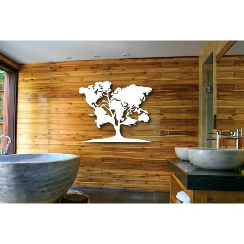 Декоративное панно деревянное, Карта мира дерево (белый цвет)