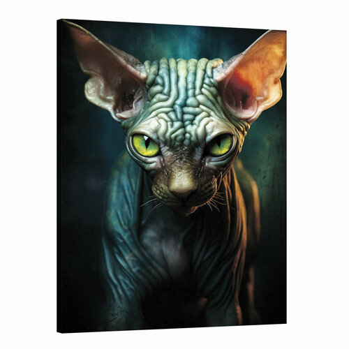 Интерьерная картина 50х70 "Кошка-сфинкс: маска загадки"