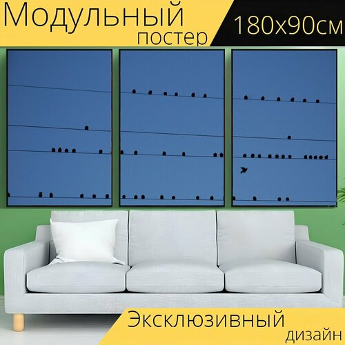 Модульный постер "Нить, птицы, миграция" 180 x 90 см. для интерьера