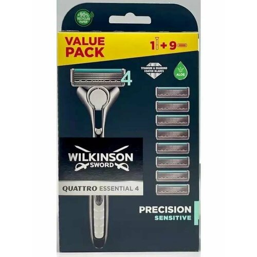 Wilkinson Sword Quattro Titanium PRECISION Бритвенный станок + 9 Кассет