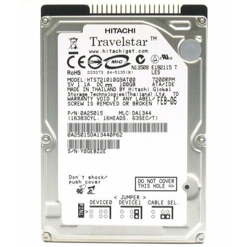 Жесткий Диск Hitachi 0A25015 100Gb 7200 IDE 2,5" HDD