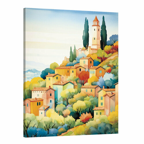 Интерьерная картина 50х70 "Деревня веселых красок"