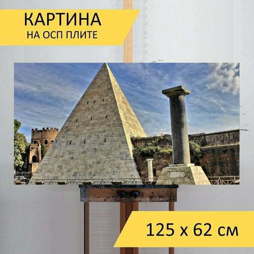 Картина на ОСП 125х62 см. "Пирамида, памятник, строительство" горизонтальная, для интерьера, с креплениями