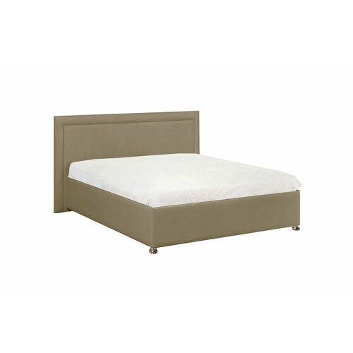 Двуспальная кровать Нью-Йорк 140x200 основание металлическое с ламелями велюр бежевый ножки 13 см хром
