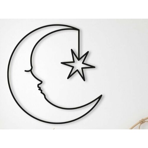 Декоративное металлическое панно, Луна и звездочка (черный цвет)