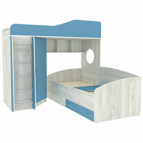 Кровать чердак Кадет 2 с металлической лестницей Винтерберг Светло Синий/Голубой
