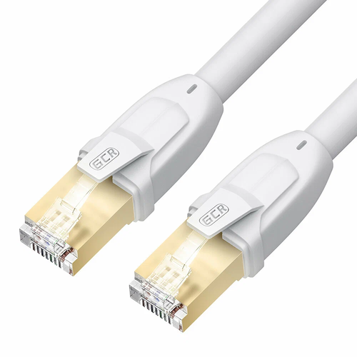 Патч-корд GCR 5м PROF LSZH S/FTP cat.8 40 Гбит/с RJ45 LAN ethernet high speed компьютерный кабель для интернета медный экранированные коннекторы контакты 24K GOLD (GCR-L306) белый
