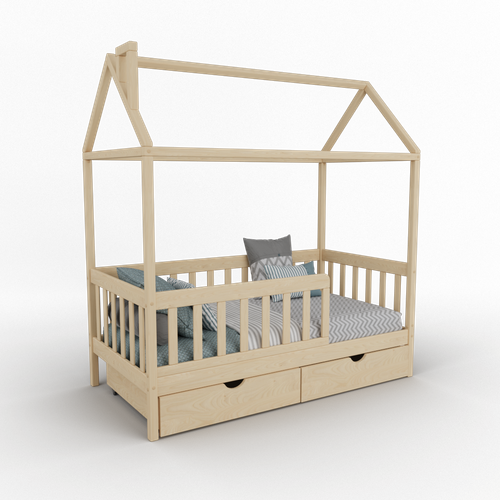 Кровать детская Mi-Gusta Verdi, 160x80 см, из массива березы, без покраски, кровать-домик