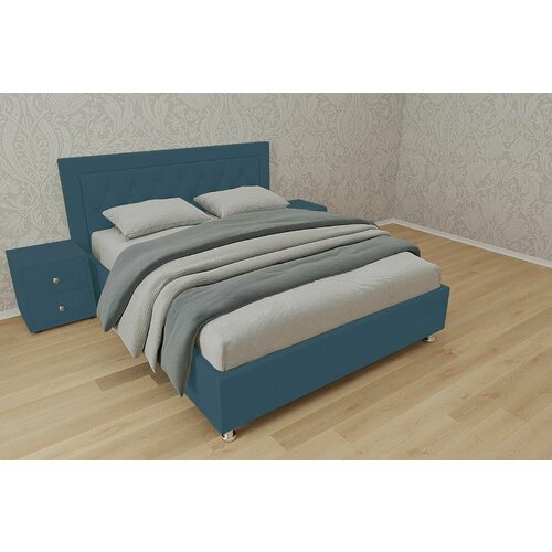 Двуспальная кровать Алания 200x200 с подъемным механизмом и с коробом для белья велюр бирюзовый ножки 5 см