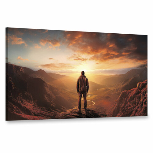Интерьерная картина 100х60 "Мужчина и горы"