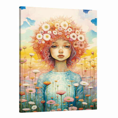Интерьерная картина 50х70 "Девочка и цветы"