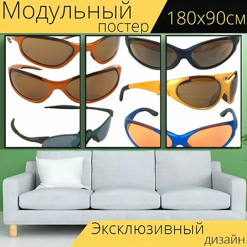 Модульный постер "Очки, солнцезащитные очки, отпуск" 180 x 90 см. для интерьера