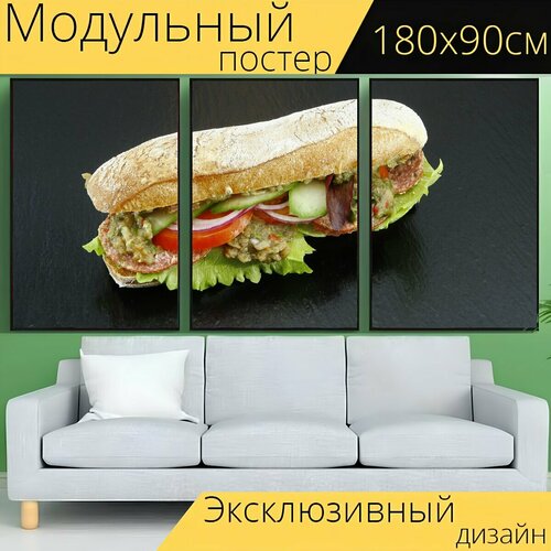 Модульный постер "Бутерброд, колбаса, салями" 180 x 90 см. для интерьера