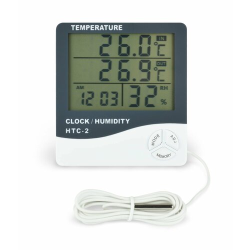 Домашняя метеостанция HTC-2/ Погодная станция с выносным датчиком/ Электронный Термометр-гигрометр +электронный часы-будильник и влажность воздуха/Комнатный и уличный термометр