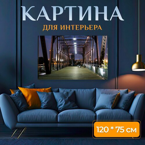 Картина на холсте "Мост, ночь, город" на подрамнике 120х75 см. для интерьера