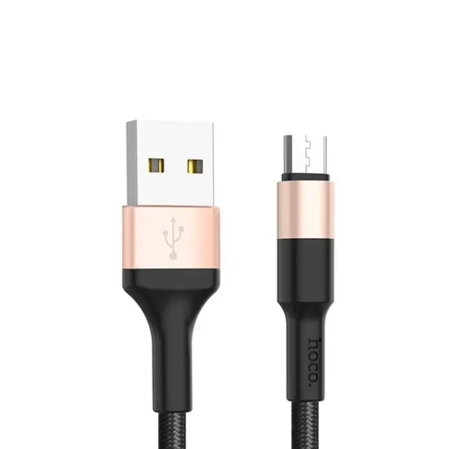 USB кабель HOCO X26 Xpress MicroUSB, 1м, нейлон (черный/золотой)