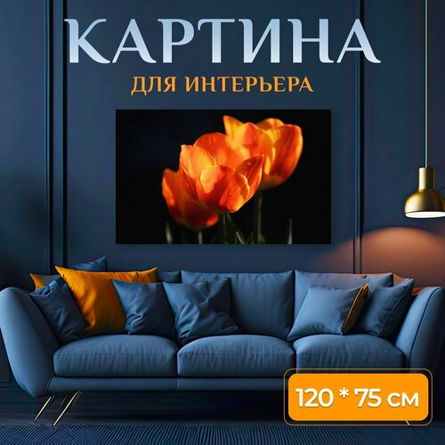 Картина на холсте "Тюльпаны, цветок, букет цветов" на подрамнике 120х75 см. для интерьера