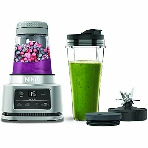 Блендер Ninja Foodi Power Nutri Blender 2-в-1 для смешивания смузи, густых спредов и замороженных напитков, автоматические программы, чашка 700 мл и чаша 400 мл с электрической лопаткой, 1100 Вт, серебристый CB100UK