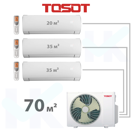 Инверторная мульти сплит-система TOSOT серии LYRA INVERTER R32 на 3 комнаты (20 м2 + 35 м2 + 35 м2) с наружным блоком 70 м2 , Переменная работа