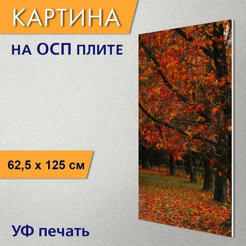 Вертикальная картина на ОСП "Осень, деревья, лес" 62x125 см. для интерьериа