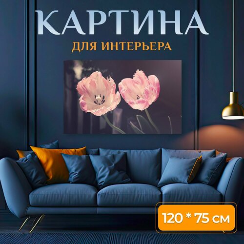 Картина на холсте "Тюльпаны, сад, садовые цветы" на подрамнике 120х75 см. для интерьера