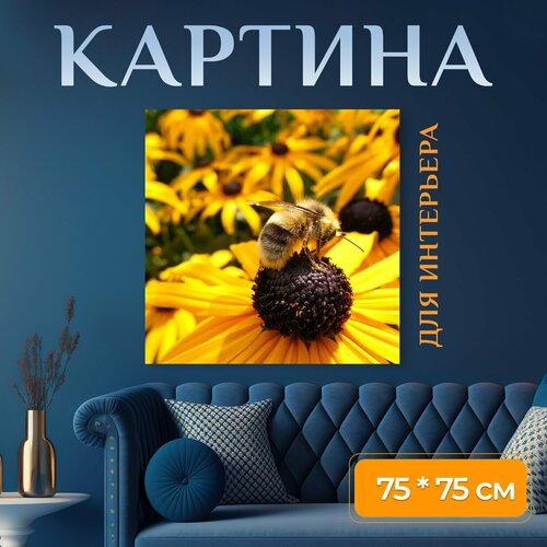 Картина на холсте "Шмель, пчела, солнце" на подрамнике 75х75 см. для интерьера