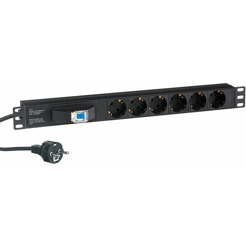 EX280835RUS, Блок розеток горизонтальный ExeGate ServerPro PDU-19H610 Al-6S-EU2.5CU-1P (19", 1U, Алюминий, 6 Schuko, кабель с евровилкой VDE