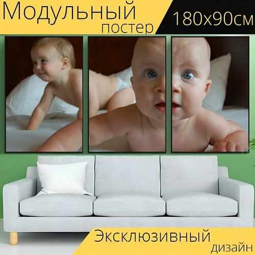 Модульный постер "Младенцы, младенец, мальчик" 180 x 90 см. для интерьера