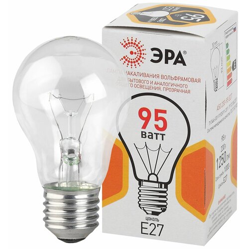 ЭРА (10 шт.) Лампа накаливания ЭРА E27 95W 2700K прозрачная A50 95-230-Е27-CL Б0039124