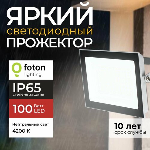 Прожектор светодиодный уличный FL-LED Light-PAD 100 Ватт 4200K нейтральный свет, фонарь для освещения, серый корпус 8500лм IP65 Foton Lighting, набор 1шт.