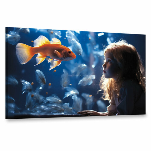 Интерьерная картина 100х60 "Девочка и рыбка"