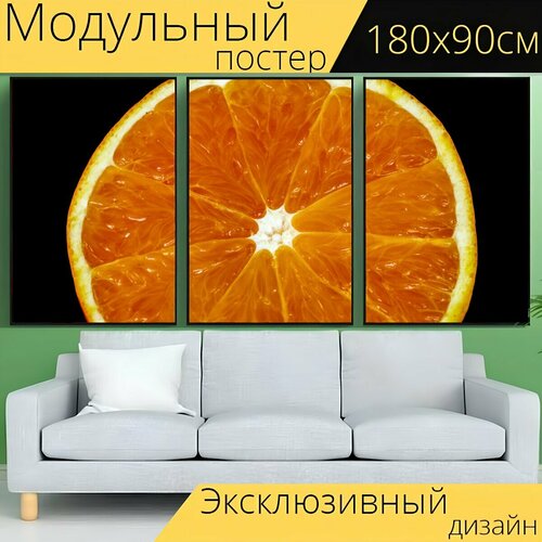 Модульный постер "Апельсин, фрукты, сочный" 180 x 90 см. для интерьера