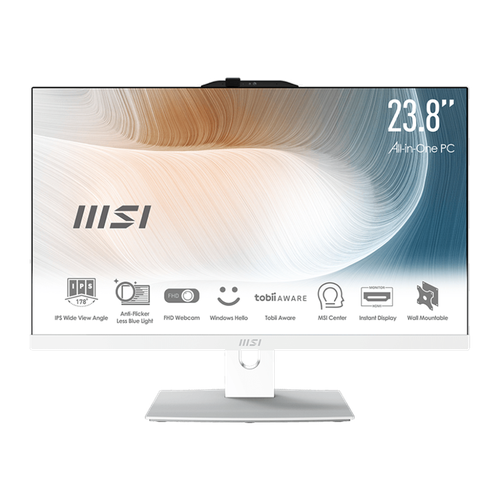 Моноблок MSI Modern AM242P 12M AiO 23,8" FHD (1920x1080)IPS AG Non-touch, Core i3-1215U (1.2GHz), 8GB DDR4 (1x8Gb), 256GB SSD, Intel UHD, WiFi, BT, camera, WirelessKB&mouse Eng/Rus, noOS,1y war-ty, White (Modern AM242P 12M Ci3 8G 256SSD WH)