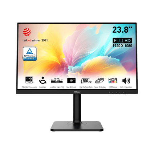 MSI Монитор LCD 23.8' [16:9] 1920х1080(FHD) IPS, nonGLARE, 75 Hz, 250 cd/m2, H178°/V178°, 1000:1, 16.7M, 5ms, HDMI, USB-C, Height adj, Pivot, Tilt, Swivel, Speakers, 1Y, Black