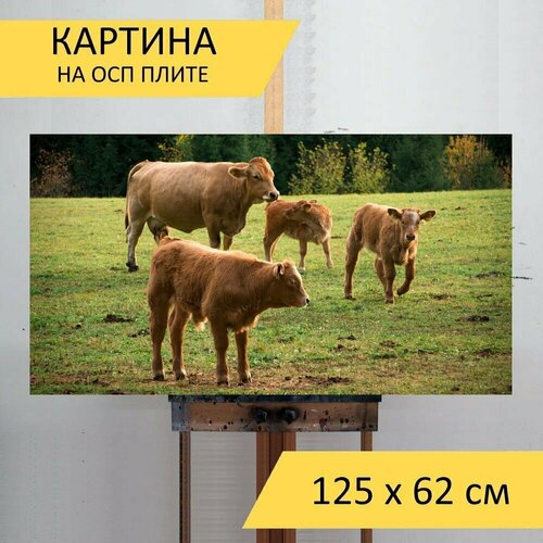 Картина на ОСП 125х62 см. "Бычий, коровы, корова" горизонтальная, для интерьера, с креплениями