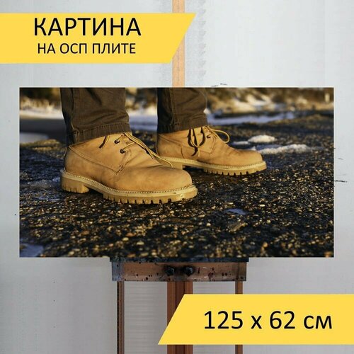 Картина на ОСП 125х62 см. "Туфли, желтый, мода" горизонтальная, для интерьера, с креплениями