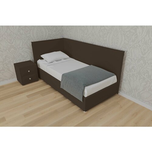 Односпальная кровать Сеул 120x200 основание металлическое с ламелями велюр коричневый без ножек угол правый