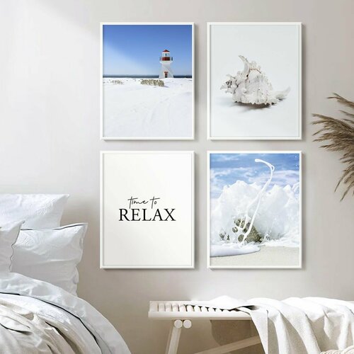 Плакат Постер 4 шт 50х70 без рамки "Белый песок на море" набор картин для интерьера