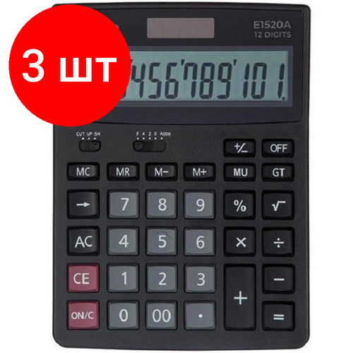 Комплект 3 штук, Калькулятор настольный полноразм. Комус KF-444.12-р, дв. пит,183x135мм, черн