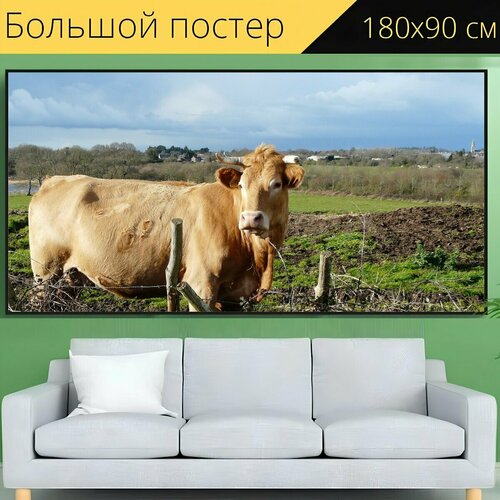 Большой постер "Корова, агропромышленность, домашний скот" 180 x 90 см. для интерьера