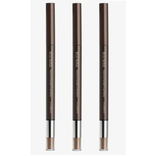 THE SAEM Карандаш-пудра для бровей Eco Soul Pencil & Powder Dual Brow 04 Medium Brown, 0,5гр+0,3гр - 3 штуки