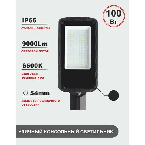 Уличный консольный светодиодный светильник 100Вт, 6500K, IP65, черный
