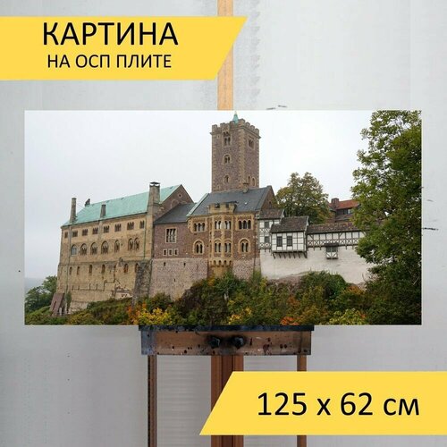 Картина на ОСП 125х62 см. "Германия, город айзенах, крепость вартбург" горизонтальная, для интерьера, с креплениями